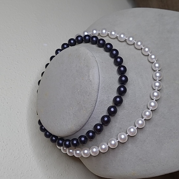 Vintage | Jewelry | Vintage Two Tone Double Strand Faux Pearl Necklace ...